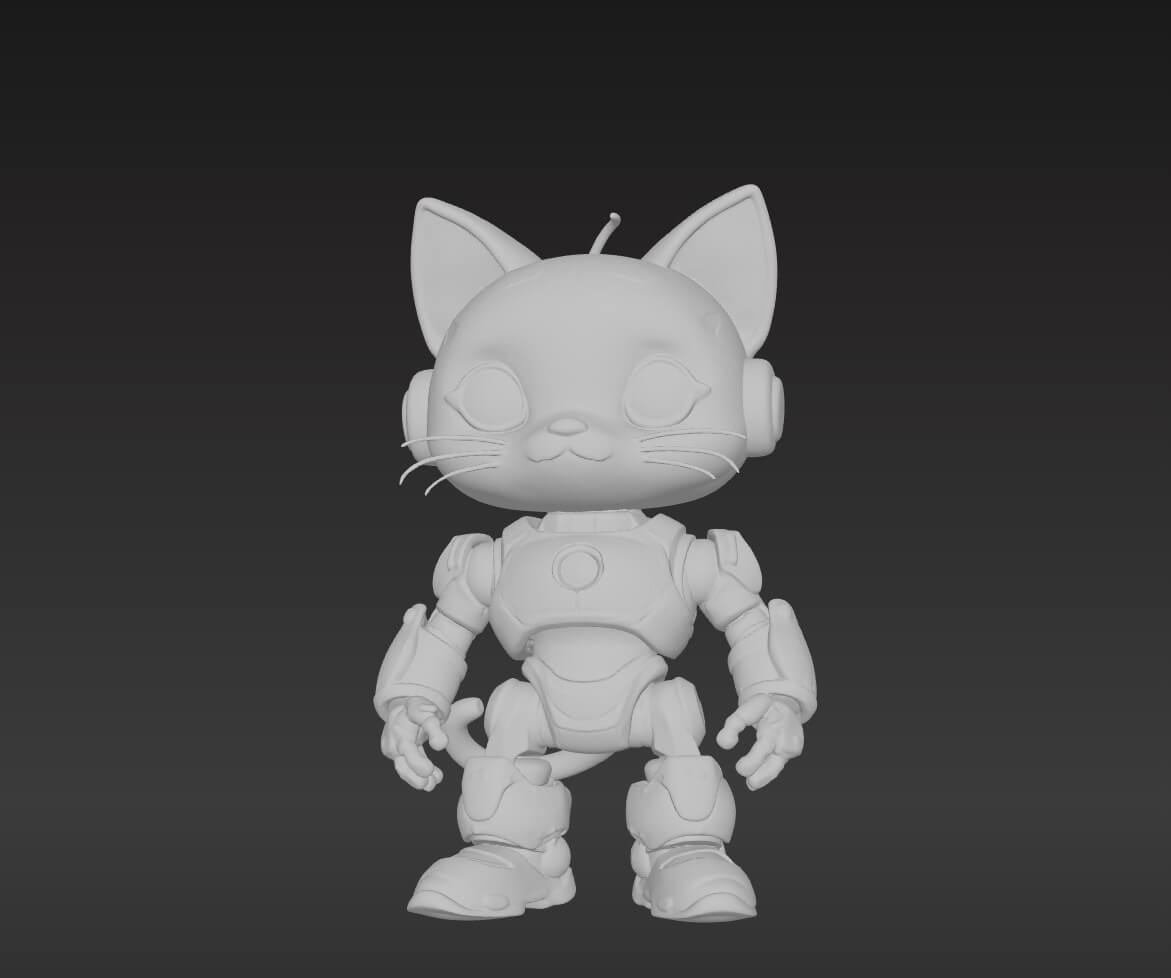 3D Model of Cute Robo Cat Animated and Printable 3D Print by azekapeka