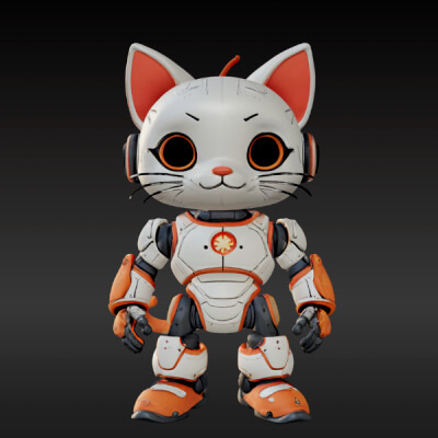 3D Model of Cute Robo Cat Animated and Printable 3D Print by azekapeka