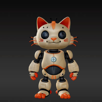 3D Model of Cute Robo Cat Animated and Printable 3D Print Mo by azekapeka