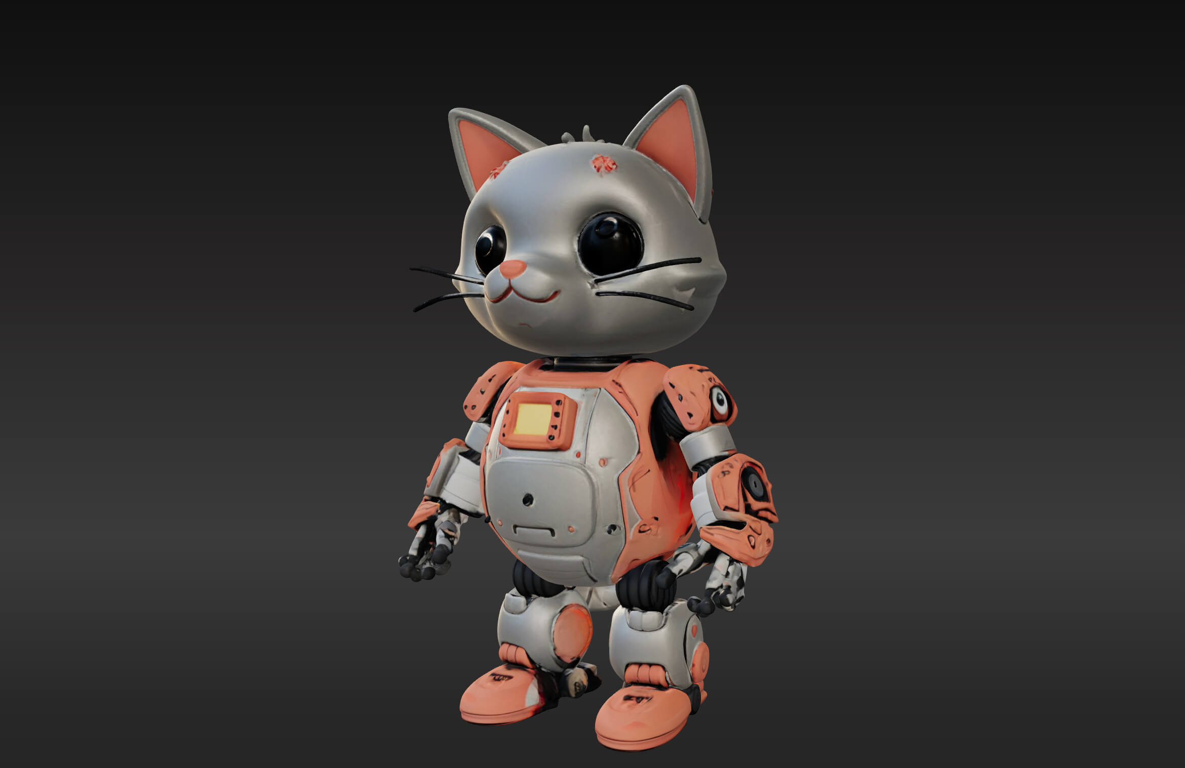 3D Model of Cute Robo Cat Animated and Printable 3D Print Mo by azekapeka
