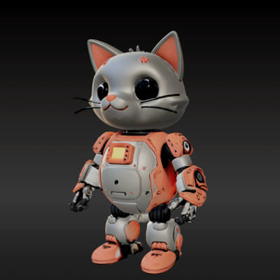 3D Model of Cute Robo Cat Animated and Printable 3D Print Mo by azekapeka