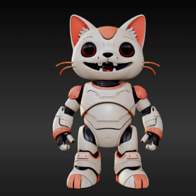 3D Model of Cute Robo Cat Animated and Printable 3D Print by azekapeka