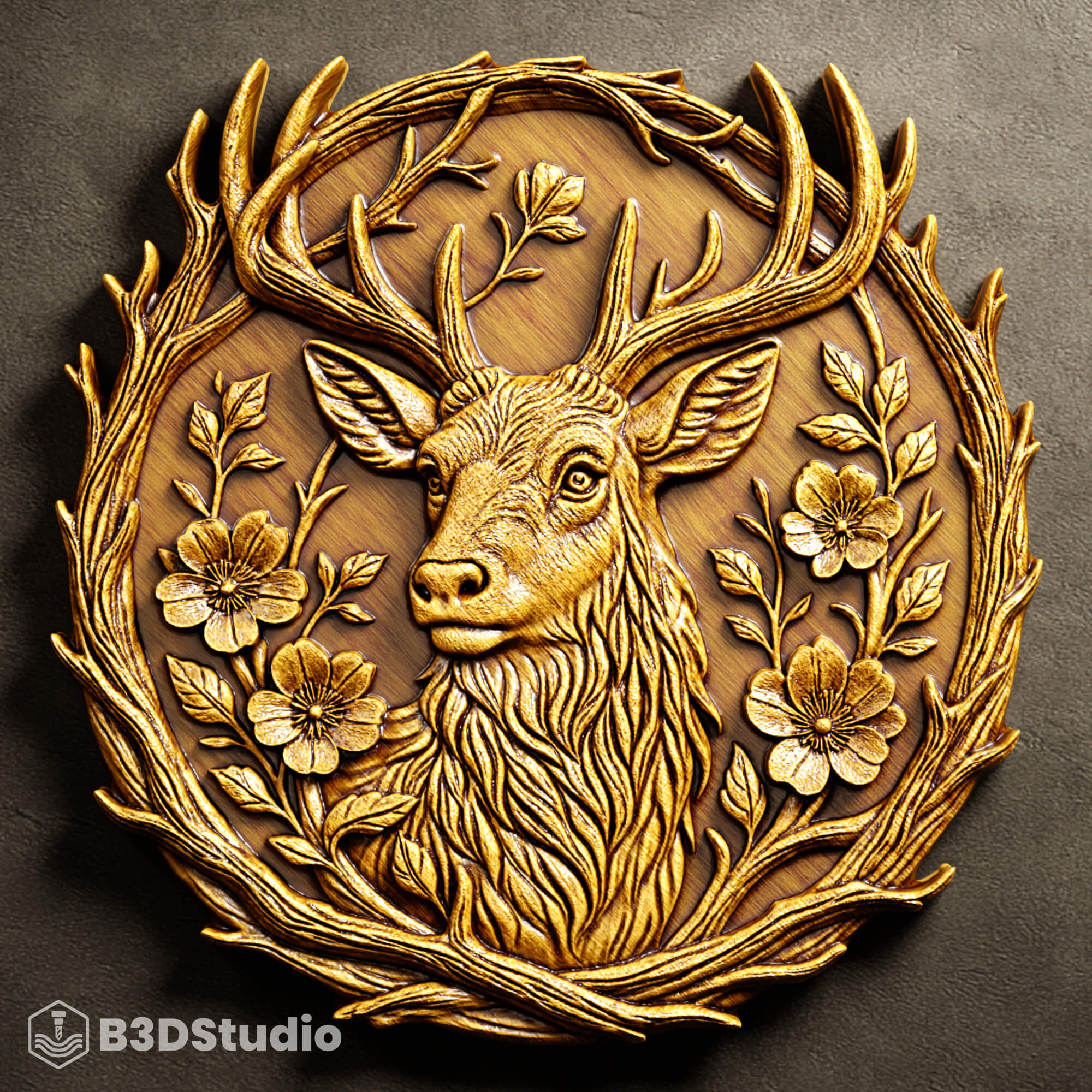Deer Relief 3D Model for CNC, Laser Engrave, and 3D Print by B3DStudio