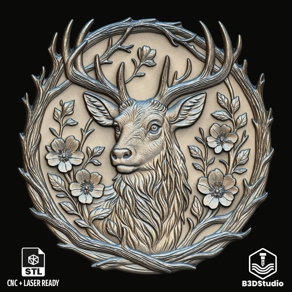 Deer Relief 3D Model for CNC, Laser Engrave, and 3D Print by B3DStudio