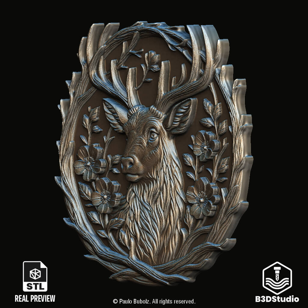 Deer Relief 3D Model for CNC, Laser Engrave, and 3D Print by B3DStudio