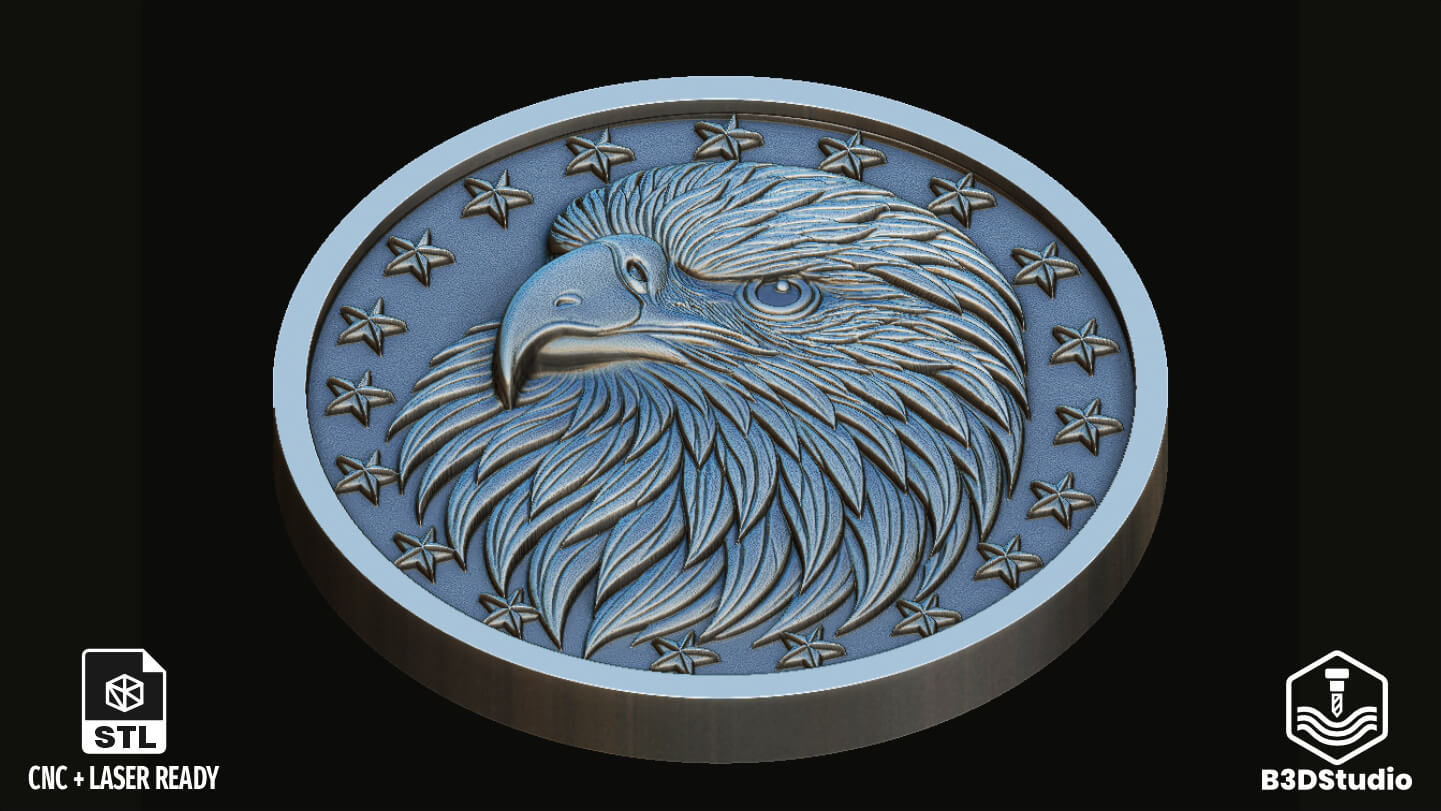 High Detail Eagle Relief for CNC Laser and 3D Print STL File by B3DStudio