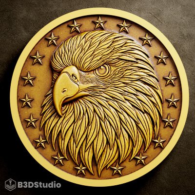High Detail Eagle Relief for CNC Laser and 3D Print STL File by B3DStudio