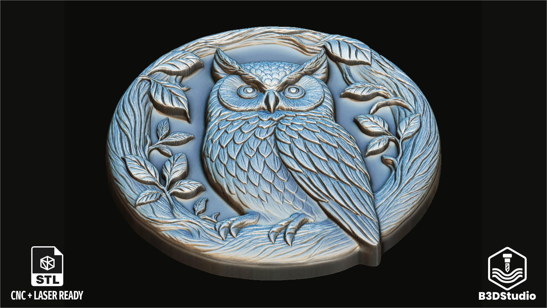 High Detail Owl Relief for CNC Laser and 3D Print STL File a by B3DStudio