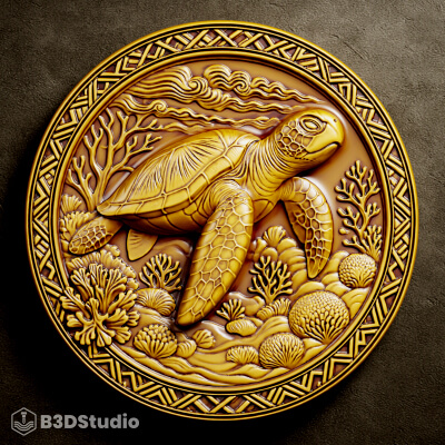 High Detail Sea Turtle Relief for CNC Laser and 3D Print STL by B3DStudio