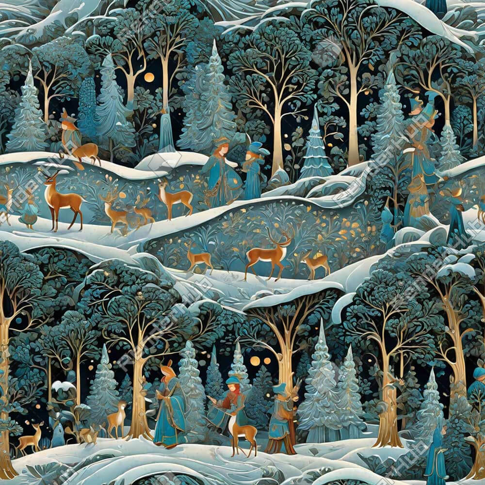 Enchanted Winter Wonderland Art Seamless Repeat Pattern - Stock Image ...