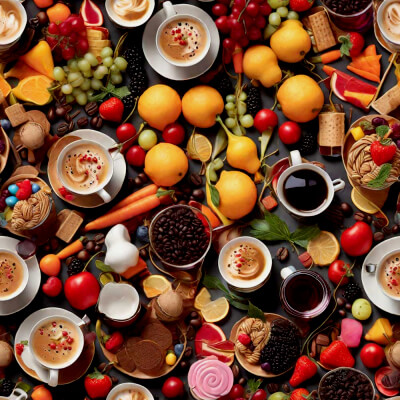 Food and Drink Feast Your Eyes! Seamless Repeat Pattern - Stock Image ...