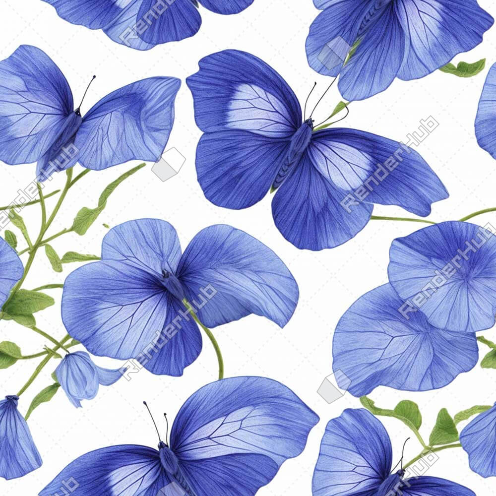 Hyper Realistic Blue Butterflypea Flower Pattern - Stock Image by Babakn