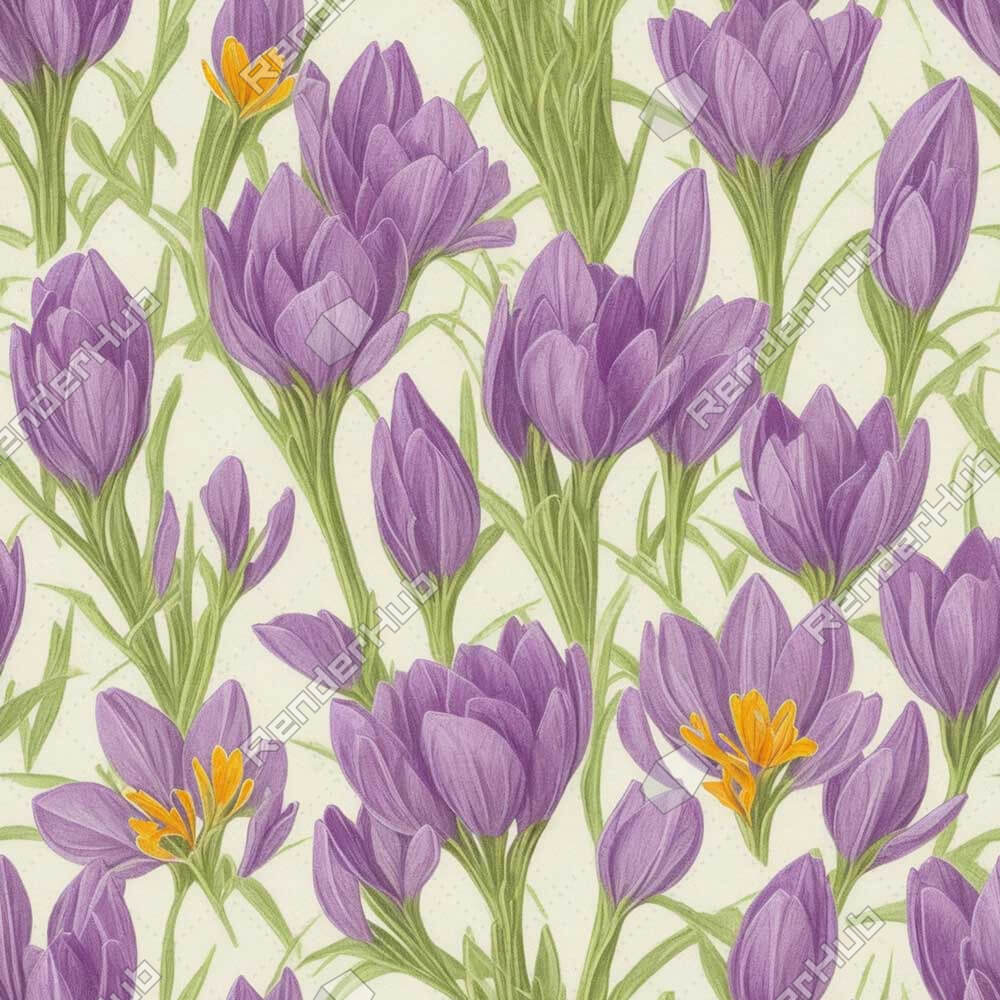 Saffron Crocus Floral Seamless Pattern Vintage Botanical Art - Stock ...