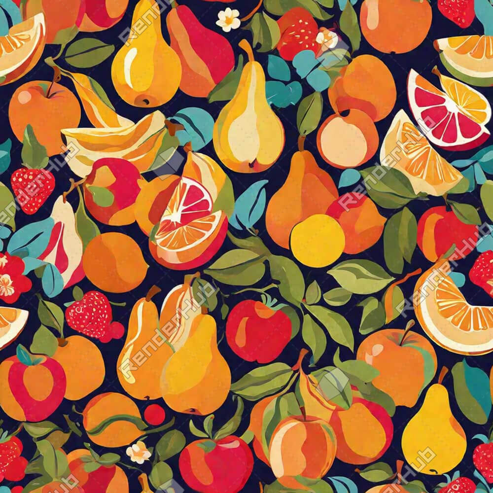Vibrant Fruits Digital Seamless Repeat Pattern - Stock Image by Babakn