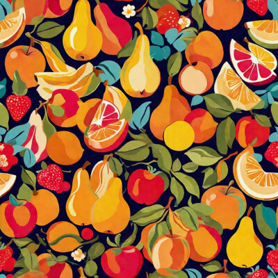 Vibrant Fruits Digital Seamless Repeat Pattern - Stock Image by Babakn