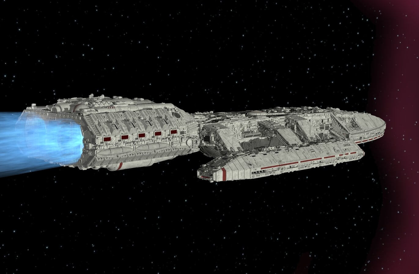 Battlestar Rear View 3D Render, Digital Art by badgermedicine