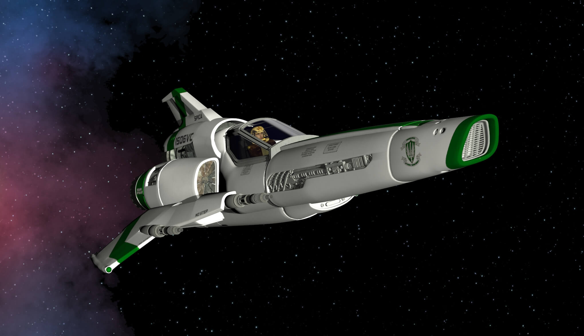 The Battlestar SPICA Green Squadron Viper 3D Render