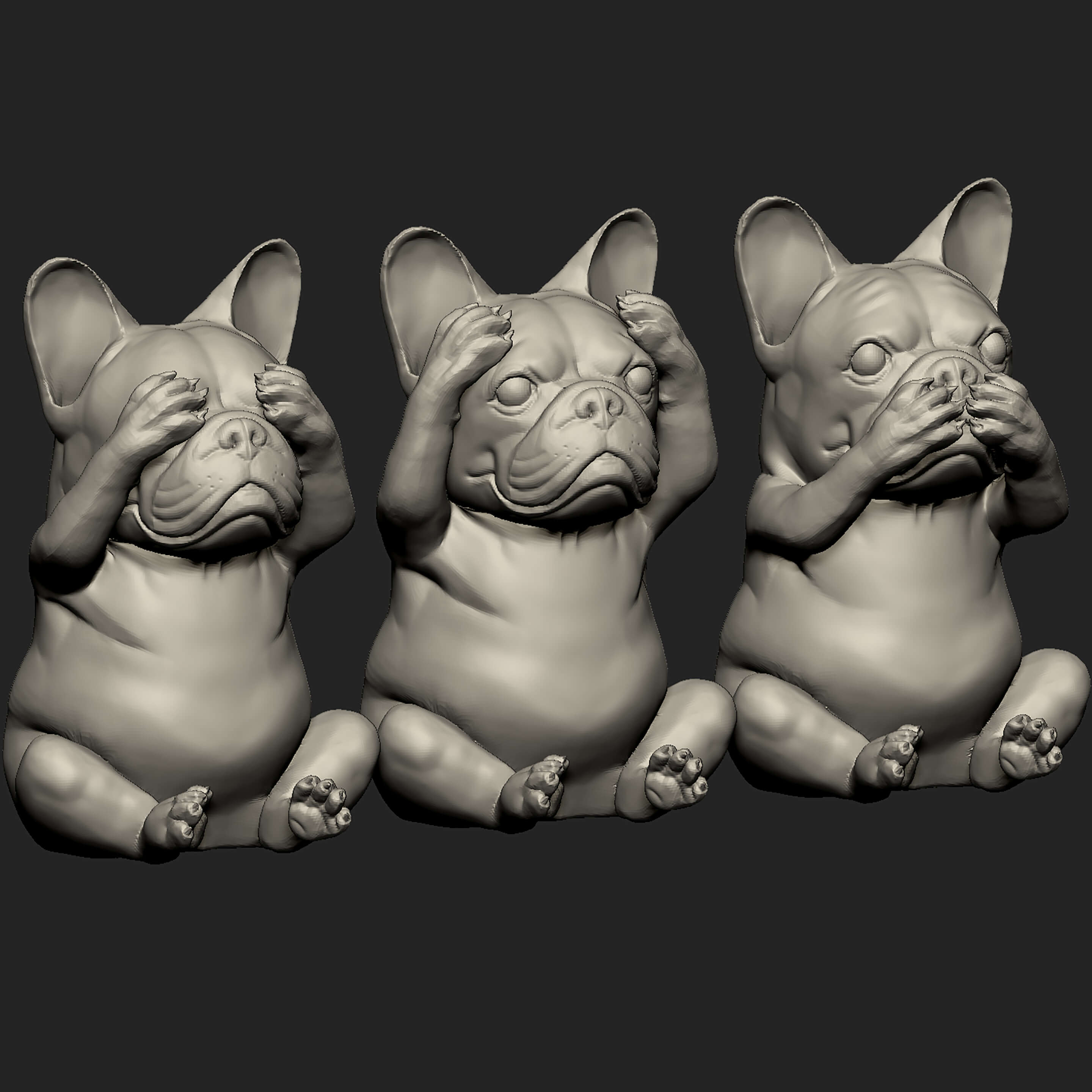 Dog Bulldog See No Evil, Hear No Evil, Speak No Evil - 3D Model by Barbossa