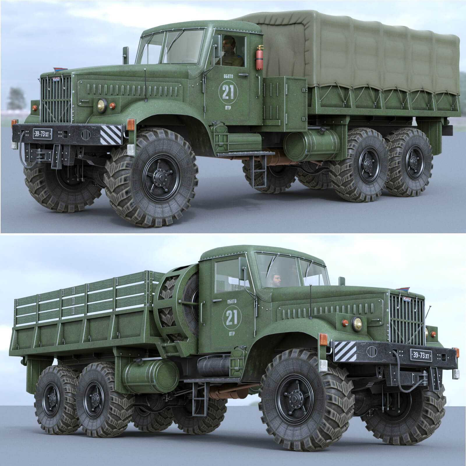KrAZ-255 Heavy Truck (6X6) 3D Model by be-gemot