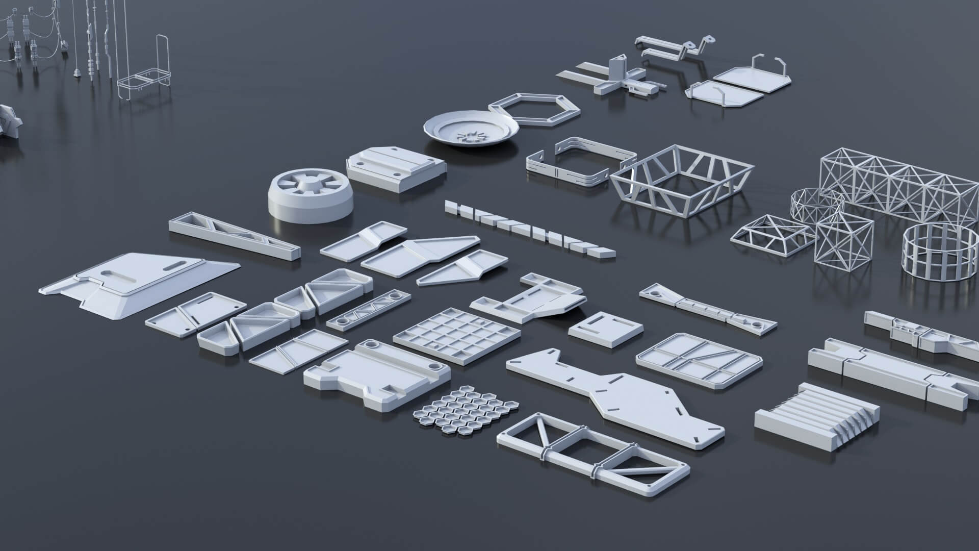115 Sci-Fi Kitbash Parts and 7 Unique Sci-Fi Buildings 3D Model by Bearg