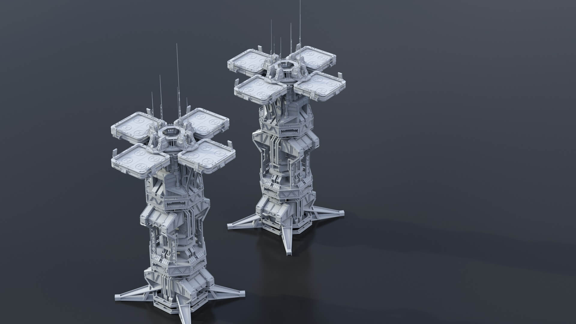 115 Sci-Fi Kitbash Parts and 7 Unique Sci-Fi Buildings 3D Model by Bearg