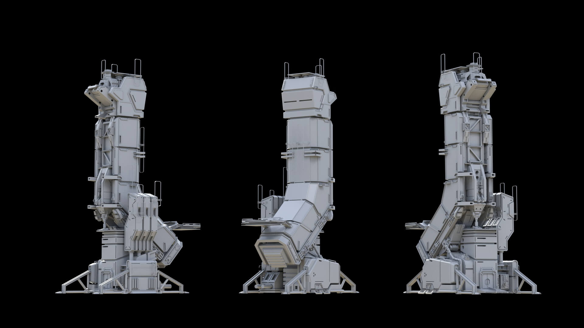 115 Sci-Fi Kitbash Parts and 7 Unique Sci-Fi Buildings 3D Model by Bearg