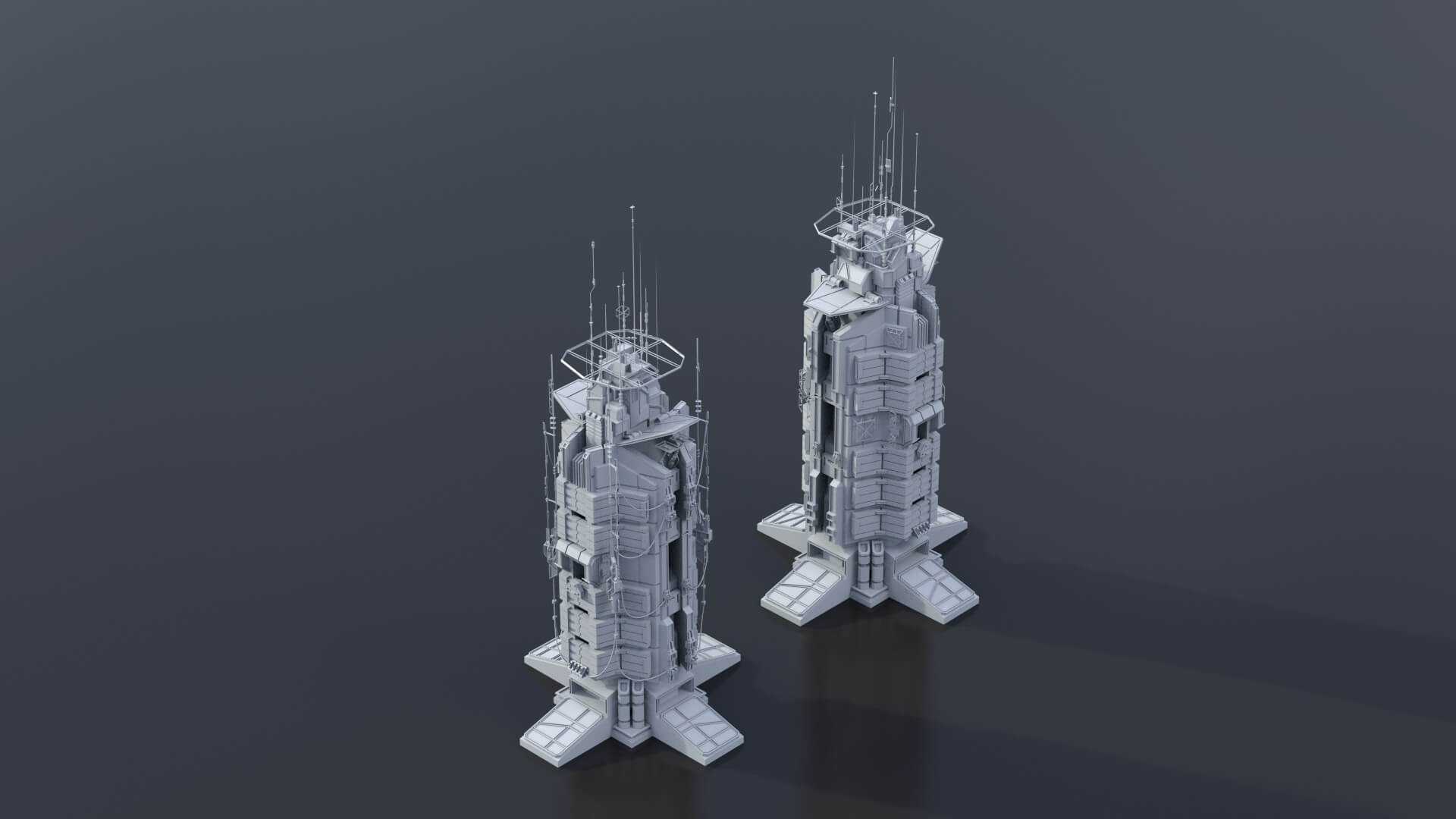 115 Sci-Fi Kitbash Parts and 7 Unique Sci-Fi Buildings 3D Model by Bearg