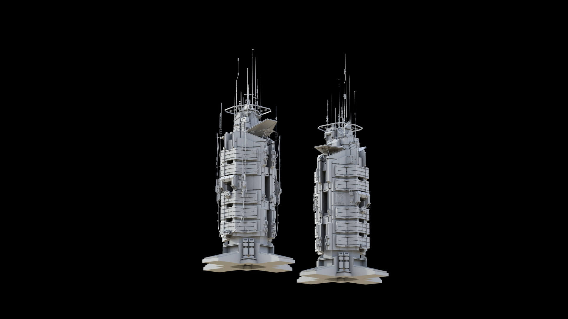 115 Sci-Fi Kitbash Parts and 7 Unique Sci-Fi Buildings 3D Model by Bearg