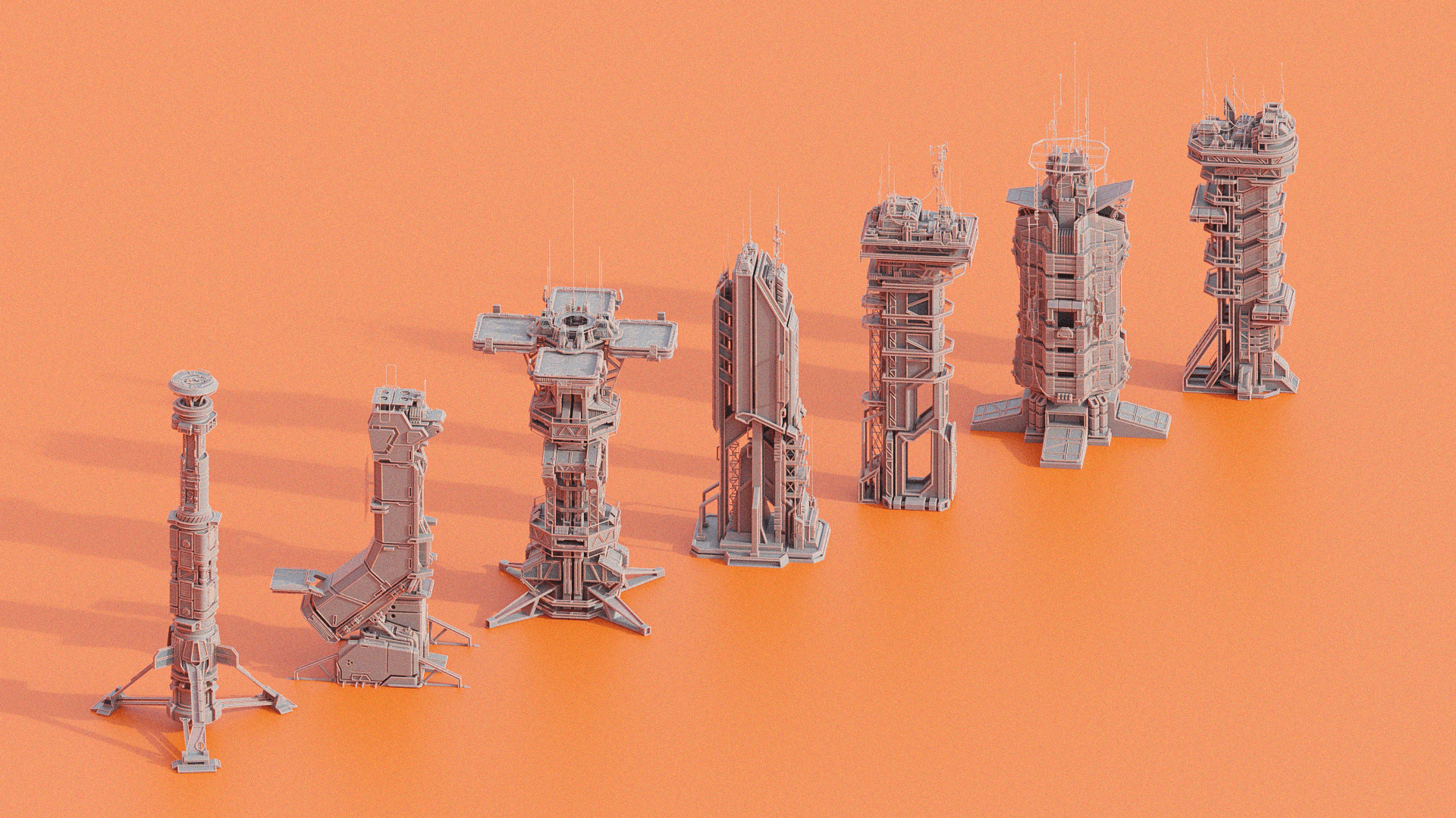 Sci-Fi Futuristic Military Buildings Pack 3D Render by Bearg