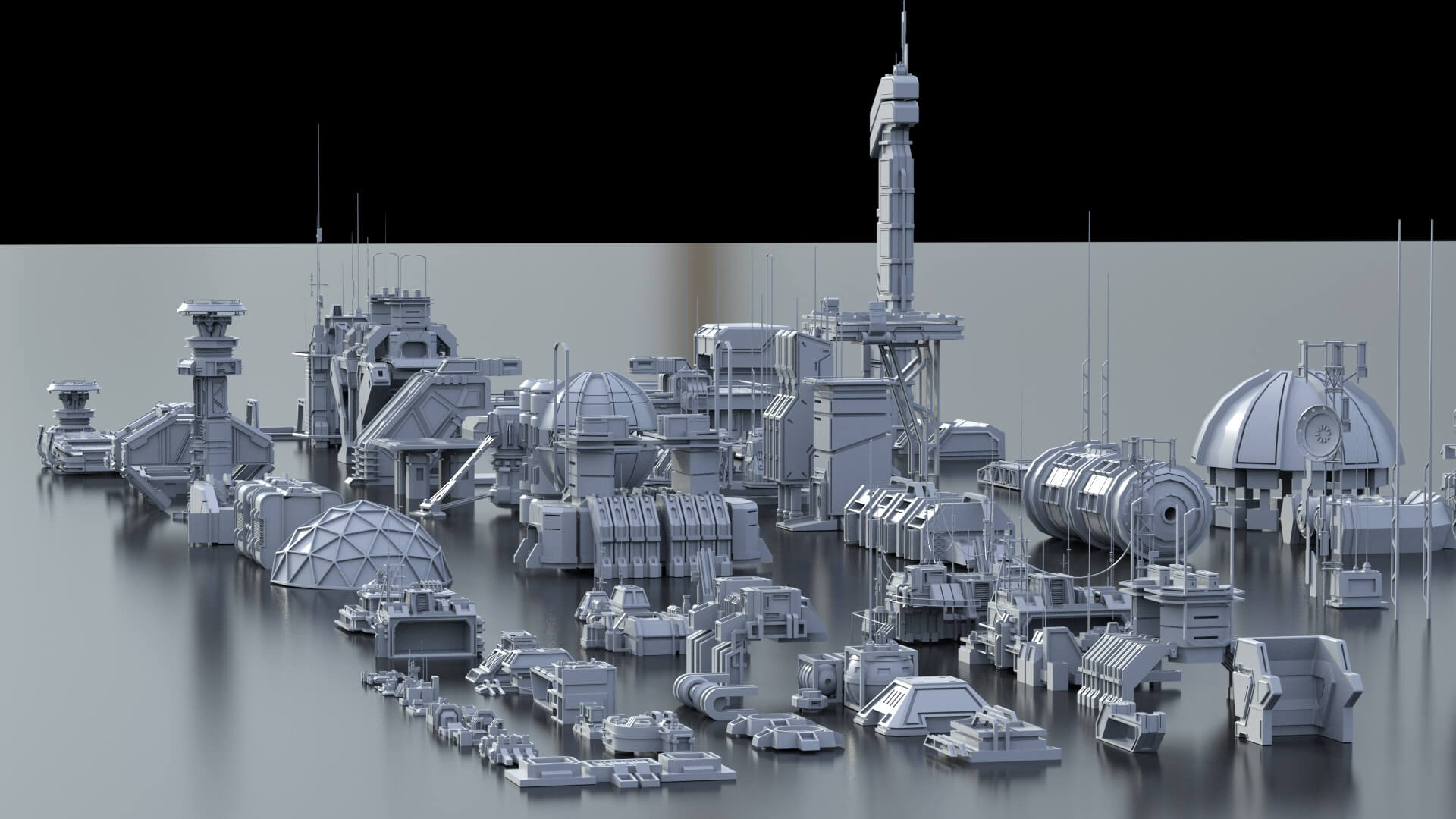 Sci-Fi Building Dressing Kitbash Pack 3D Model by Bearg