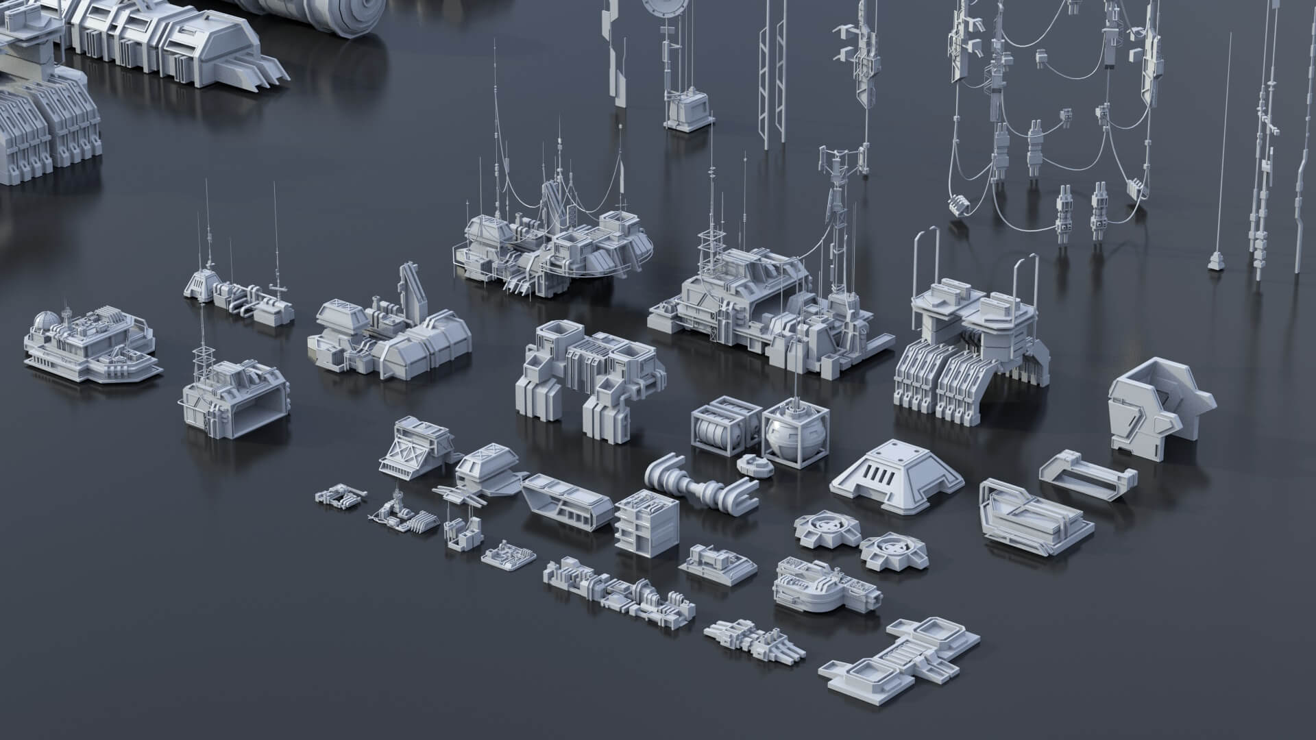 Sci-Fi Building Dressing Kitbash Pack 3D Model by Bearg