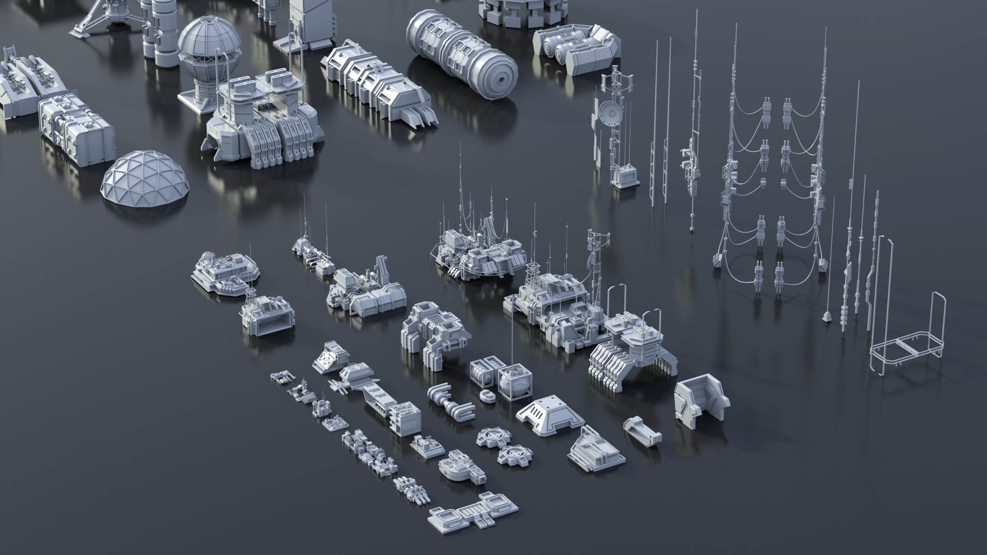 Sci-Fi Building Dressing Kitbash Pack 3D Model by Bearg