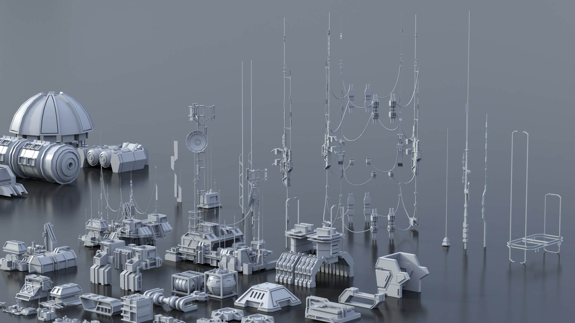 Sci-Fi Building Dressing Kitbash Pack 3D Model by Bearg