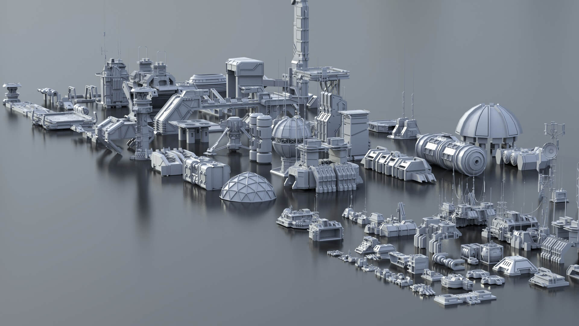 Sci-Fi Building Dressing Kitbash Pack 3D Model by Bearg