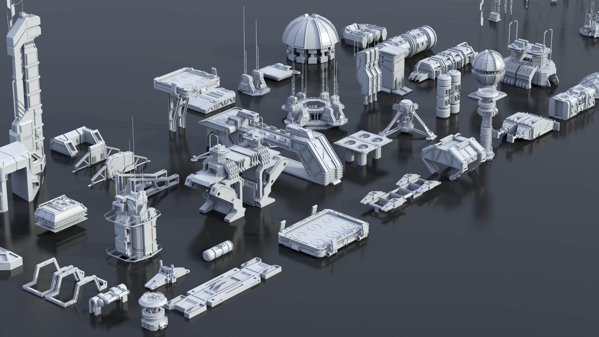 Sci-Fi Building Dressing Kitbash Pack 3D Model by Bearg