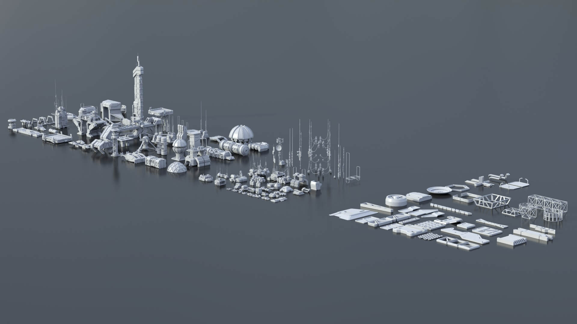 Sci-Fi Building Dressing Kitbash Pack 3D Model by Bearg