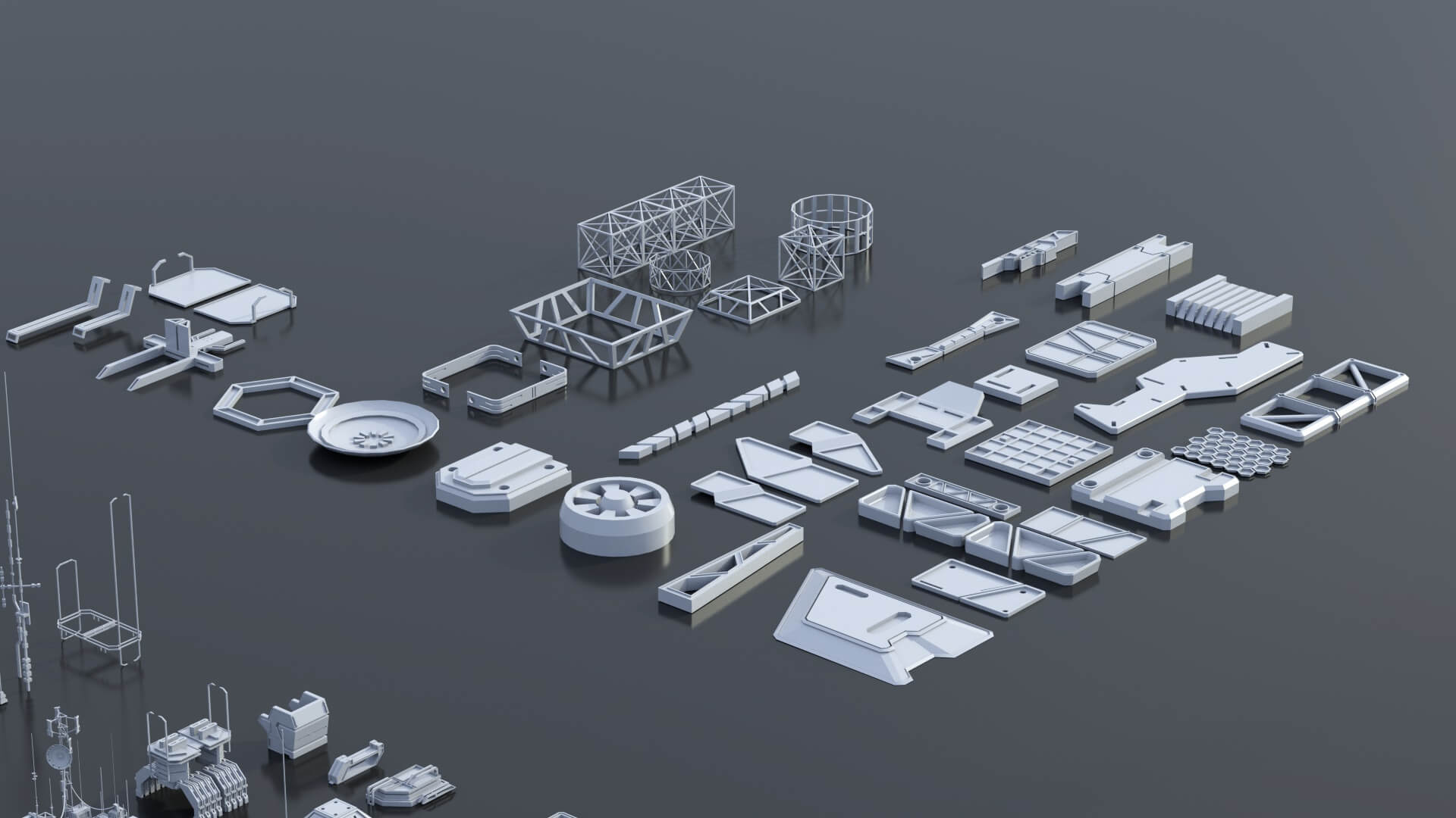 Sci-Fi Building Dressing Kitbash Pack 3D Model by Bearg