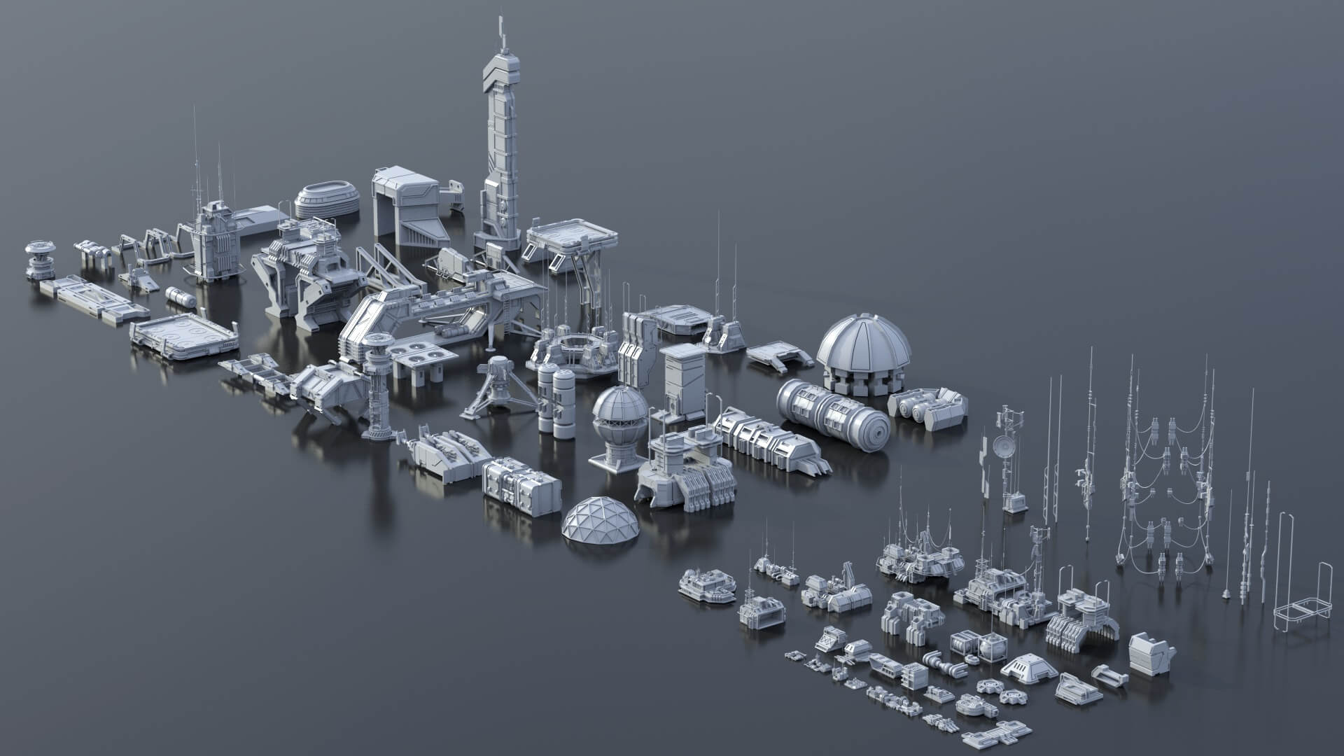 Sci-Fi Building Dressing Kitbash Pack 3D Model by Bearg