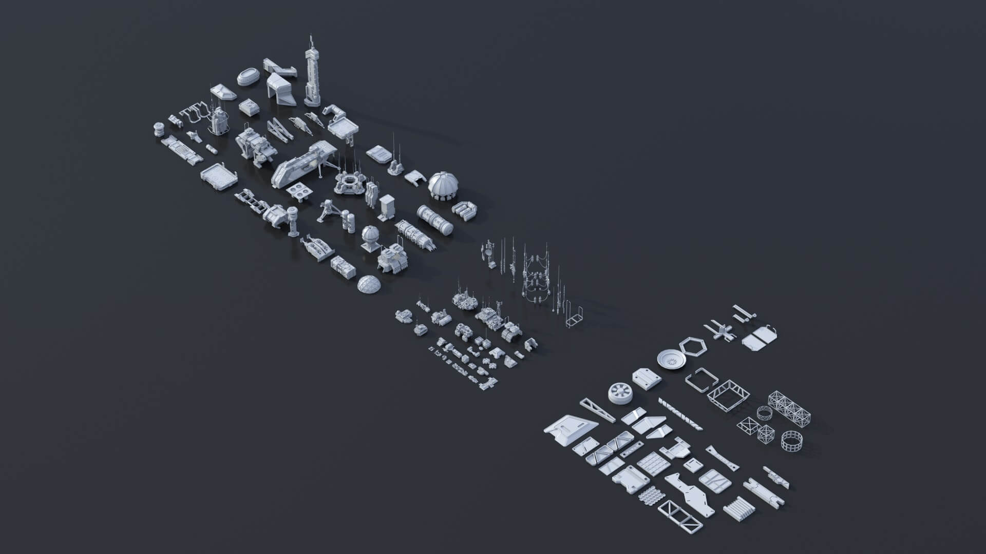 Sci-Fi Building Dressing Kitbash Pack 3D Model by Bearg