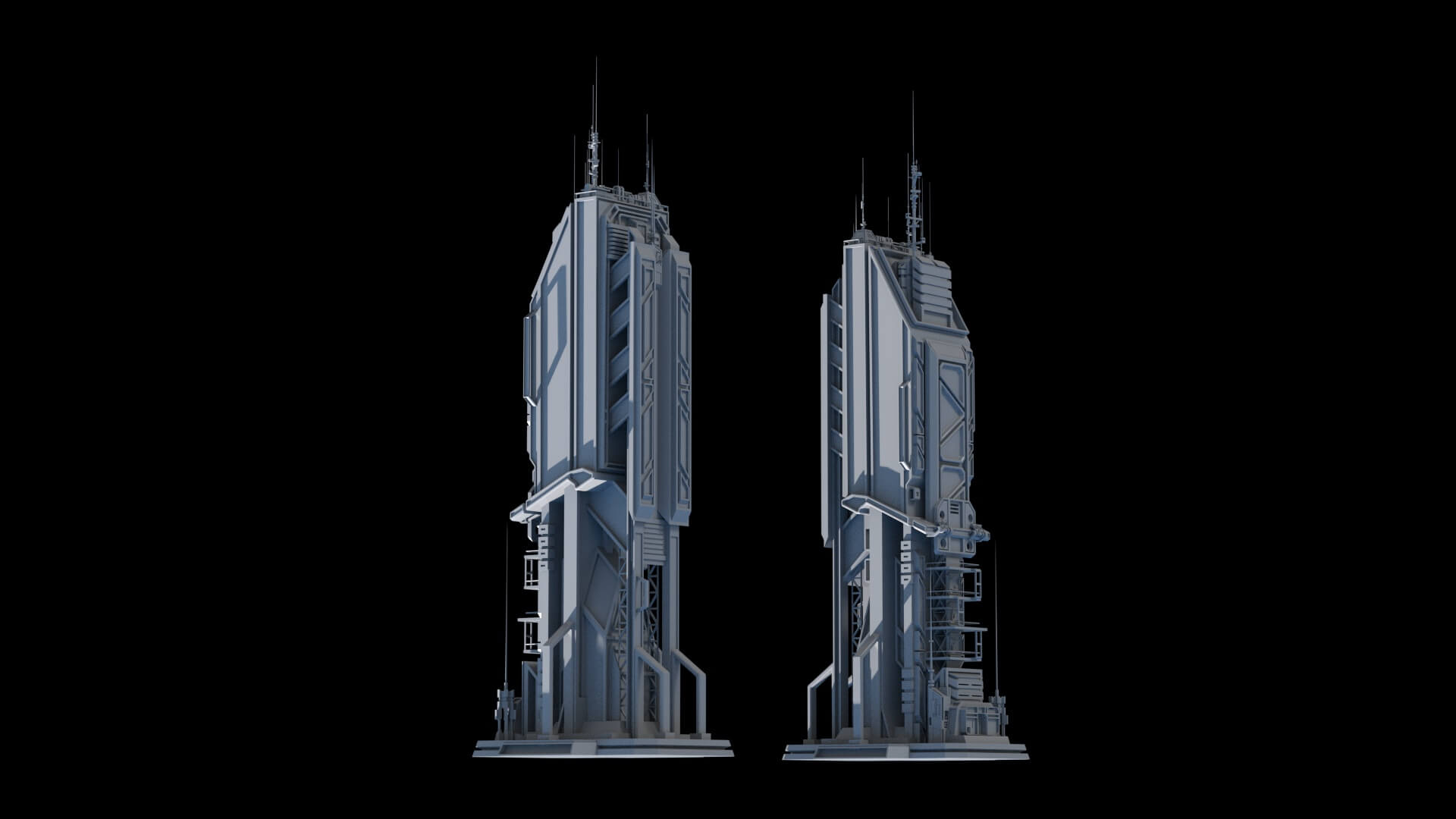Sci-Fi Building Tower Skyscraper Low Poly 3D Model by Bearg
