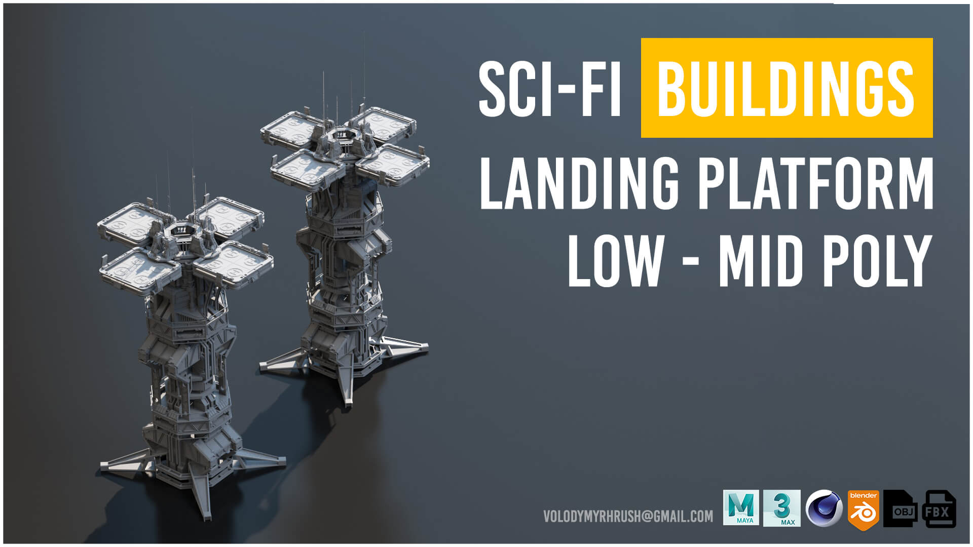 Sci-Fi Futuristic Landing Platform 3D Model by Bearg