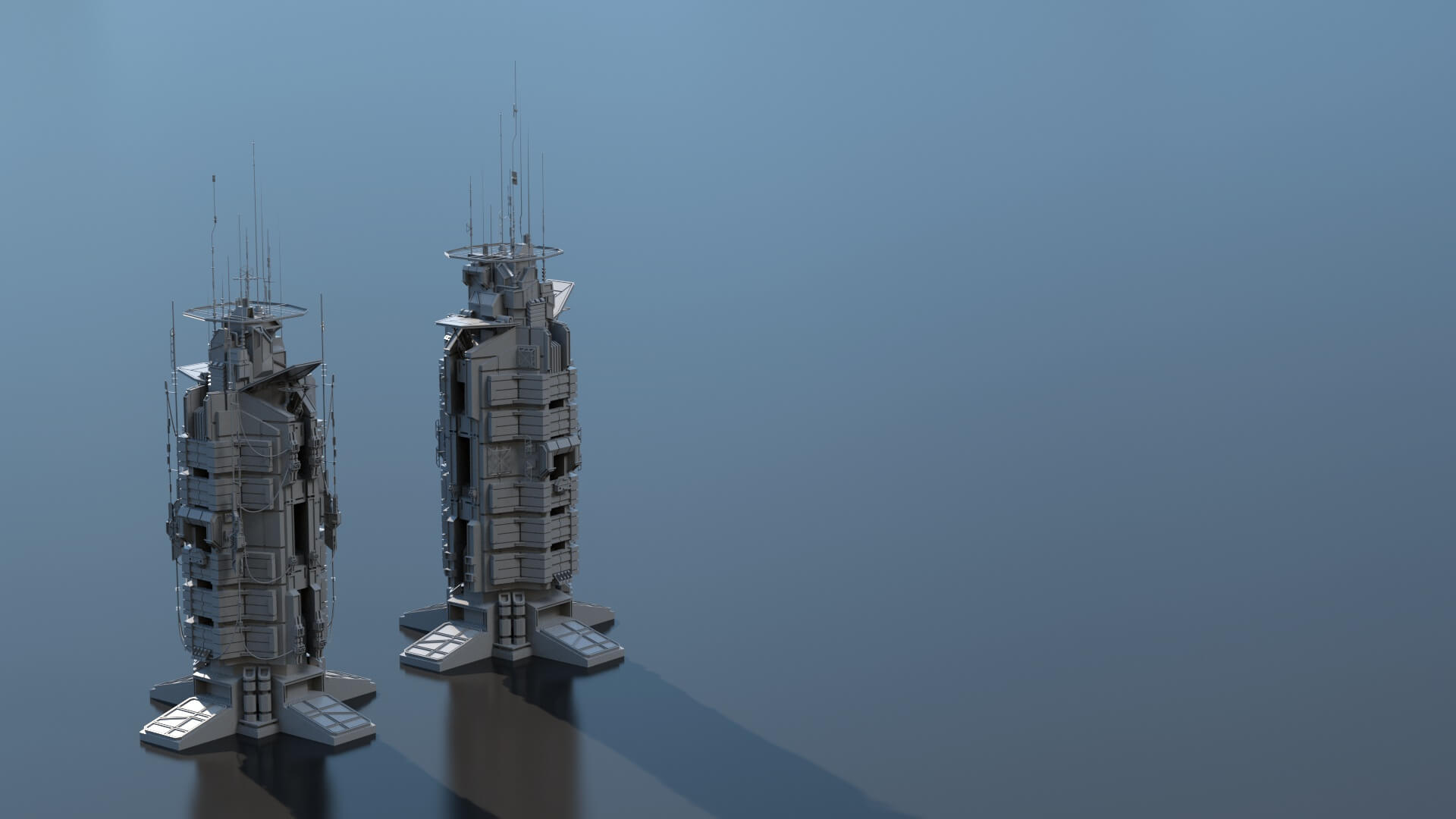 Sci-Fi Buildings Radiocenter Skyscraper Low Poly 3D Model by Bearg