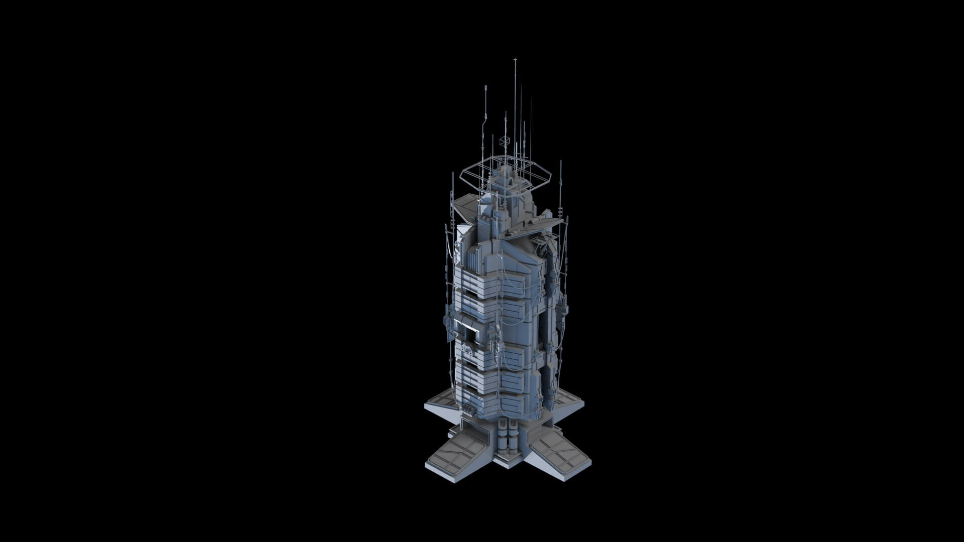 Sci-Fi Buildings Radiocenter Skyscraper 3D Model by Bearg