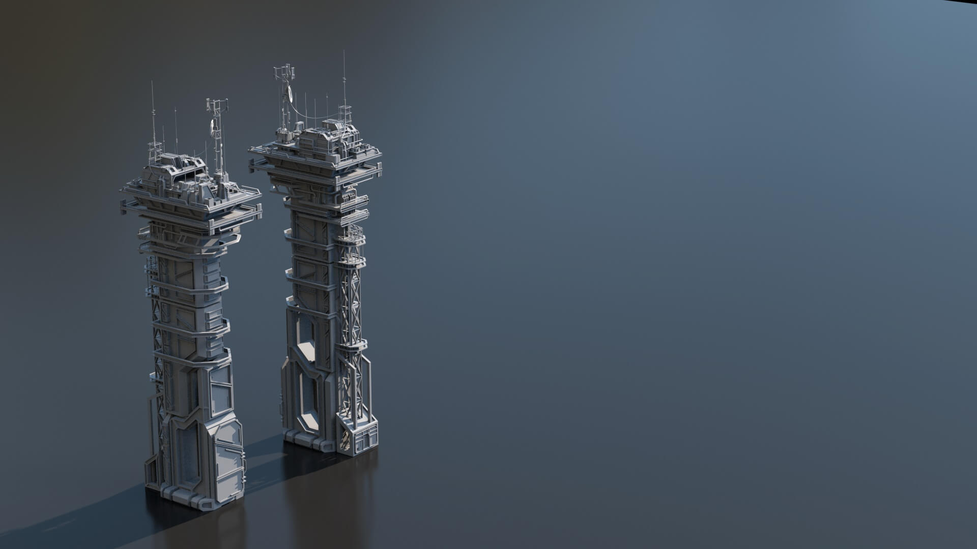Sci-Fi Buildings Radiotower Skyscraper Low Poly 3D Model by Bearg