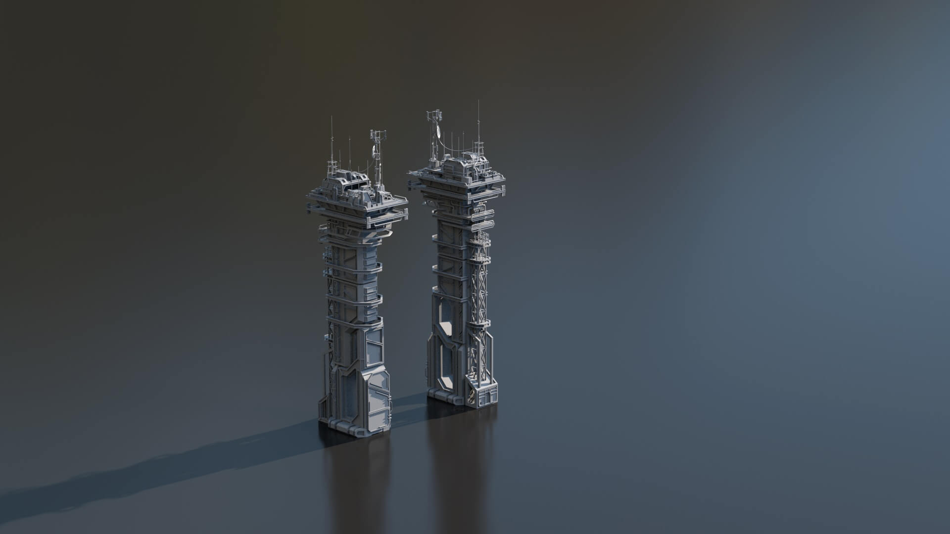 Sci-Fi Buildings Radiotower Skyscraper Low Poly 3D Model by Bearg