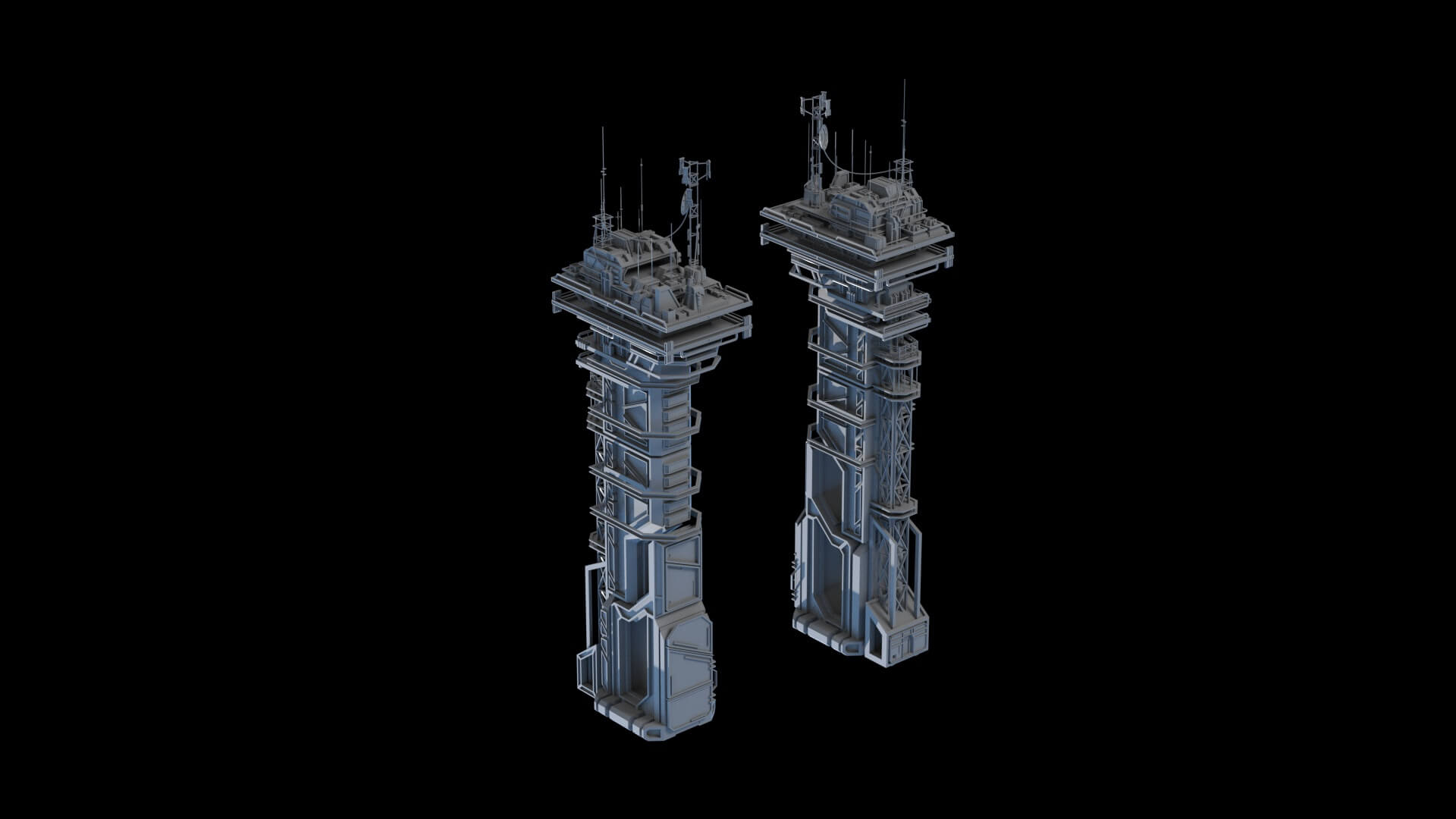 Sci-Fi Buildings Radiotower Skyscraper Low Poly 3D Model by Bearg
