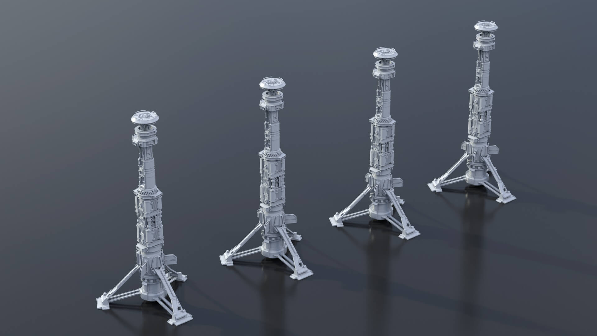 Sci-Fi Buildings Rocket Tower Skyscraper Low Poly 3D Model by Bearg