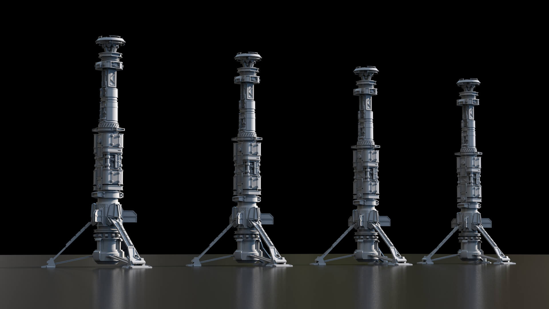 Sci-Fi Buildings Rocket Tower Skyscraper Low Poly 3D Model by Bearg