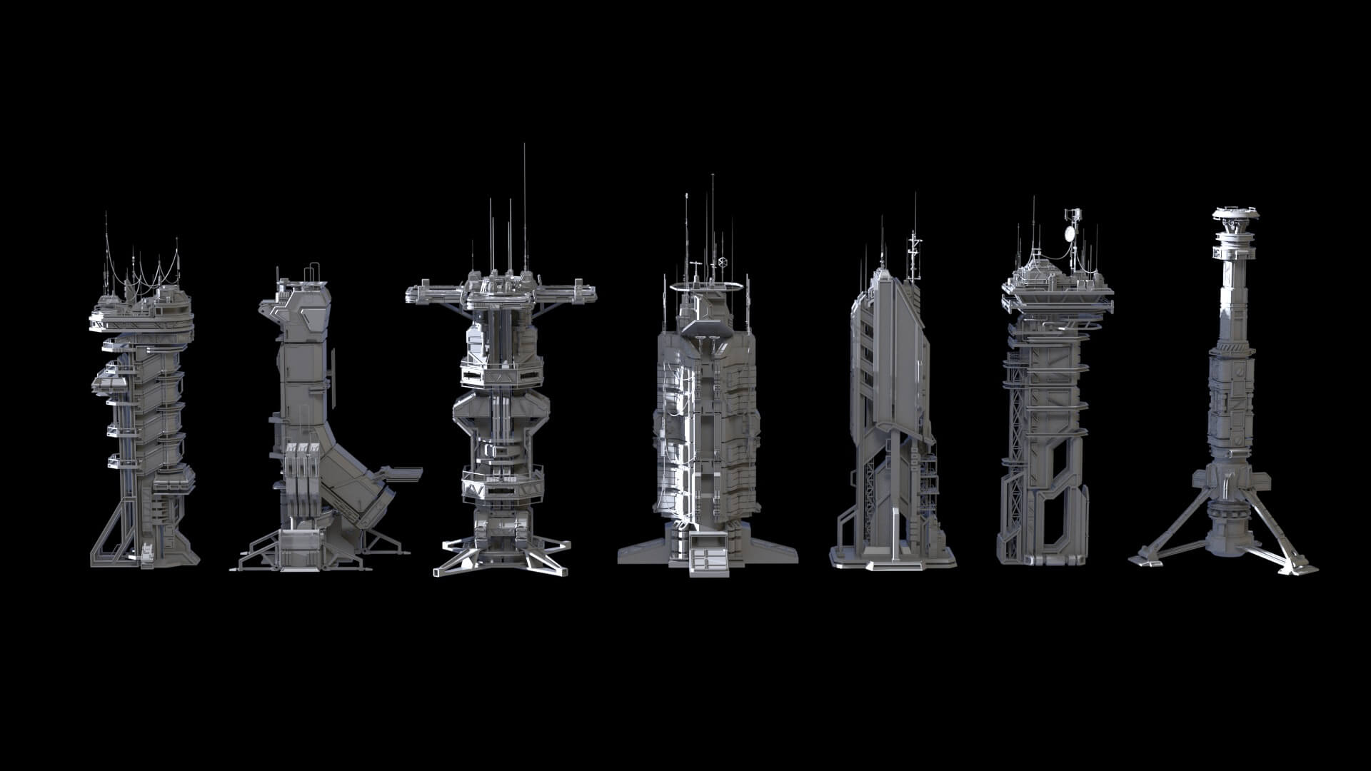 Sci-Fi Futuristic Military Buildings Pack 3D Model by Bearg