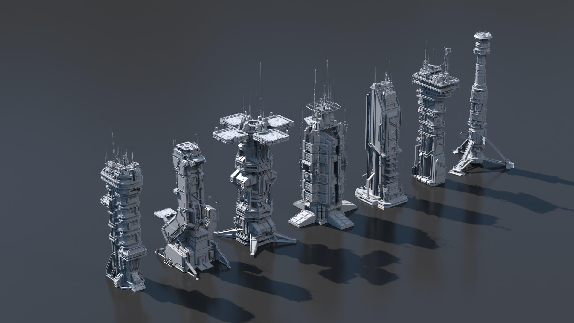 Sci-Fi Futuristic Military Buildings Pack 3D Model by Bearg